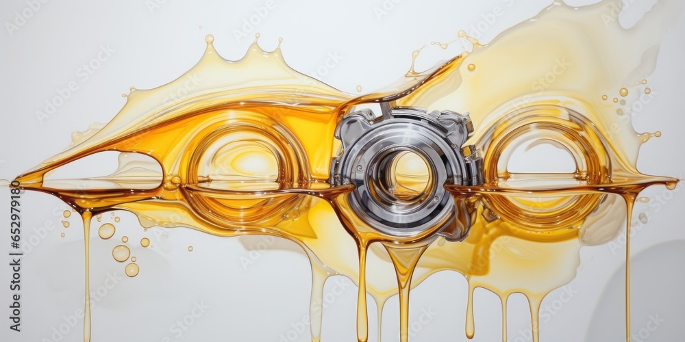 Oil Flowing Seamlessly into Gears, Set Against a Subtle Light Grey ...
