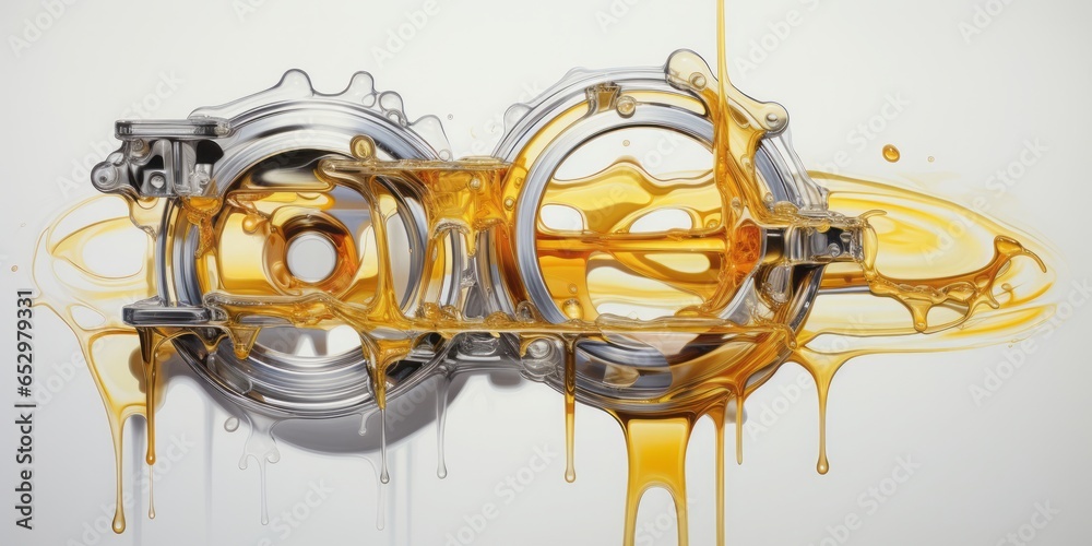 Oil Flowing Seamlessly into Gears, Set Against a Subtle Light Grey ...