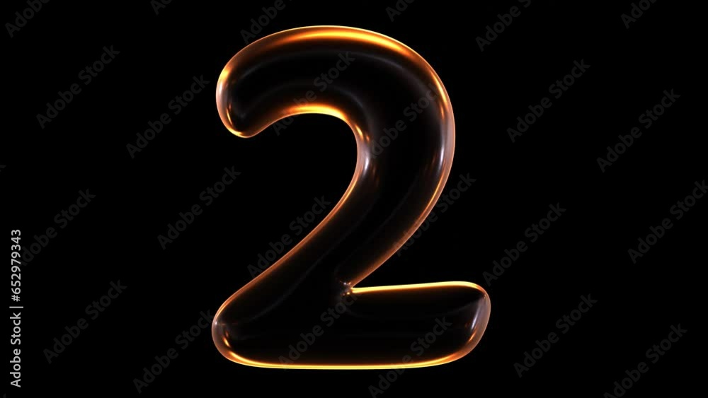 Seamless animation of glowing number 2 with light and reflections ...
