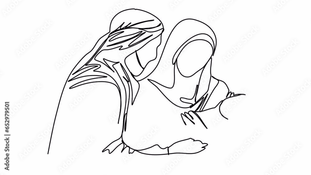 Nativity scene one line drawing animation wit alpha channel. Biblical ...