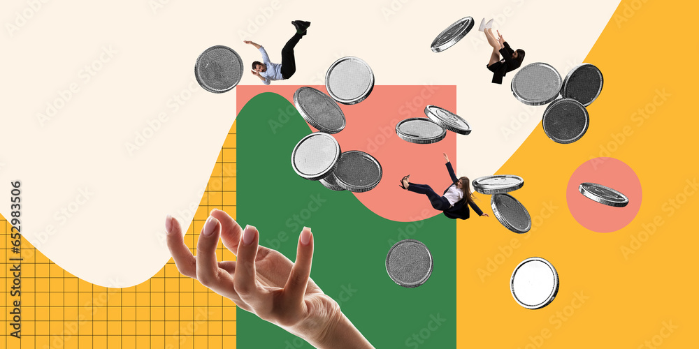 Challenging work. Business people, employees falling down with many ...