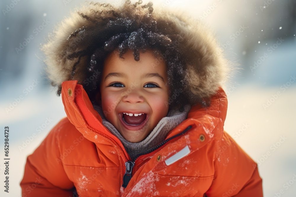 Fotografia do Stock: Black mixed race toddler child wearing a red coat ...