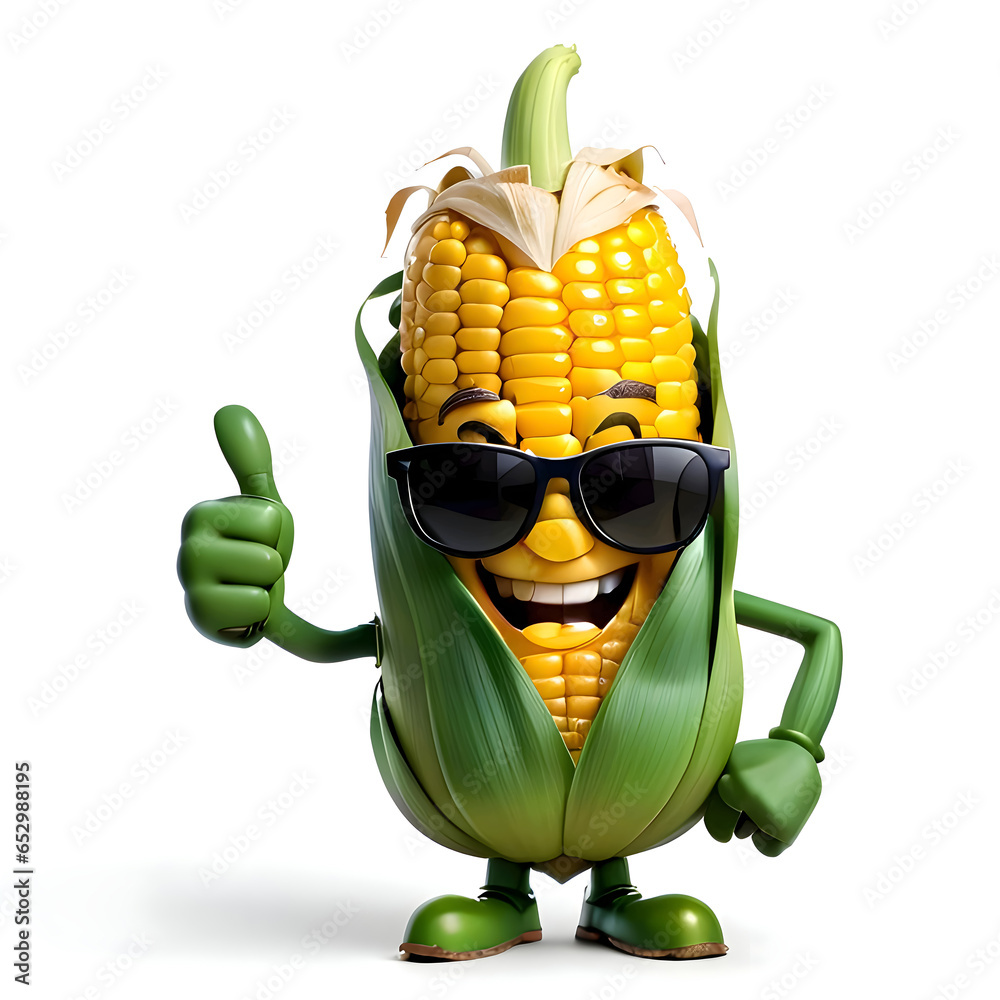Happy Corn character wearing black sunglasses and gives thumbs up ...