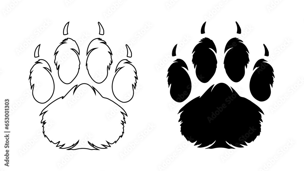 Furry paw footprint of shaggy Dog or puppy. Fur pet paw with claws ...