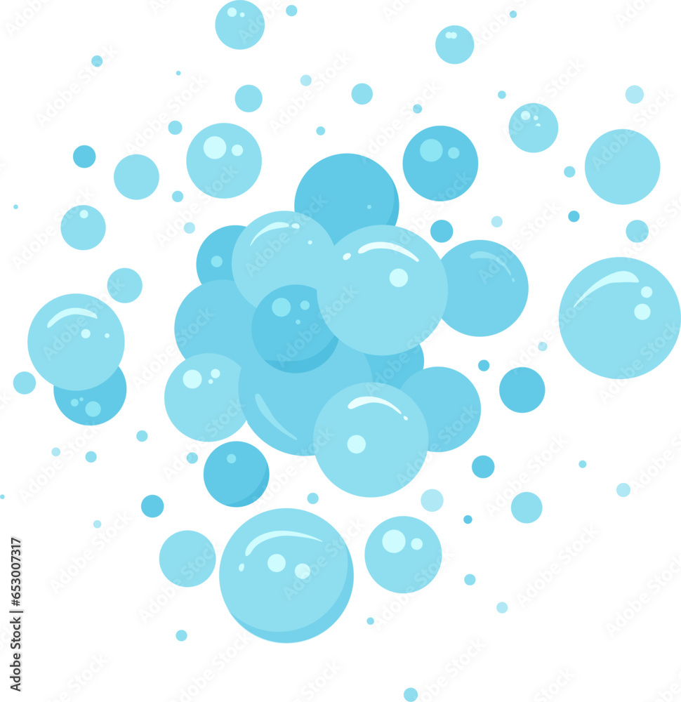 Soap bubble vector water icon, blue foam, bath shampoo suds splash ...