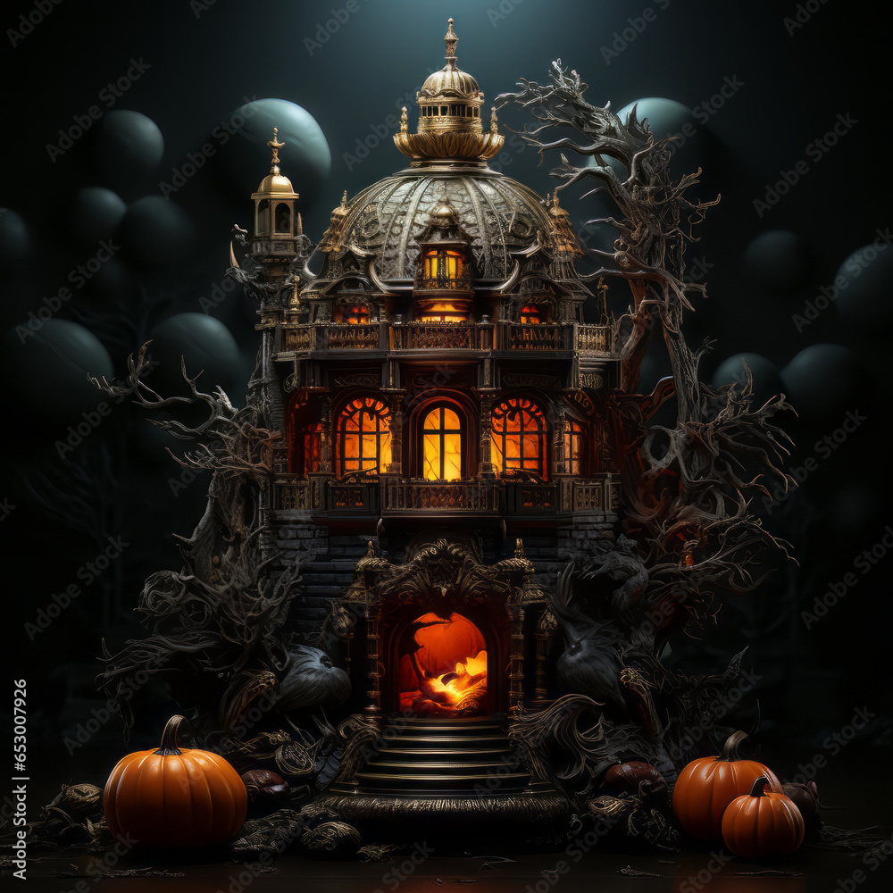 ภาพประกอบสต็อก The Gothic-style haunted mansion boasts a futuristic ...