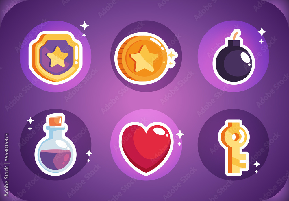 Colorful Fantasy RPG Game Icons Sticker Set Stock Template | Adobe Stock