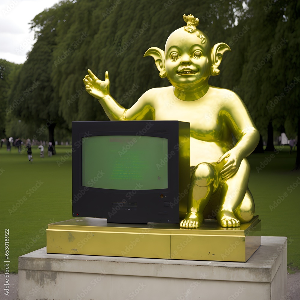 teletubby with graffiti and digital multimedia interface screens with ...