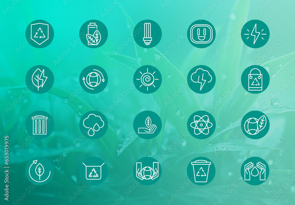 Round Linear Ecological Icons Set Stock Template | Adobe Stock