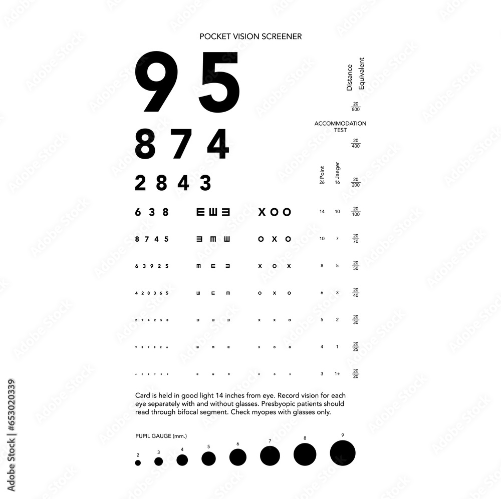 Rosenbaum Pocket Vision Screener Eye Test Chart medical illustration ...