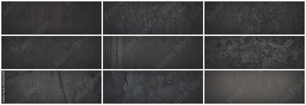 Set of dark panoramic background textures. Collection of wide textures ...