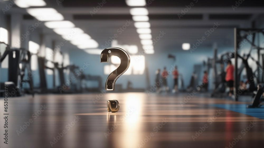 A shiny chrome question mark standing in the middle of an empty ...