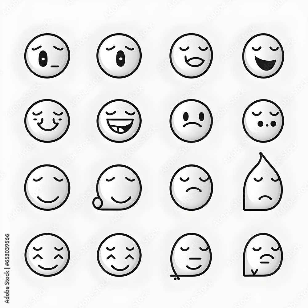 Variety of simple emoji very simple shapes front and side view clean ...