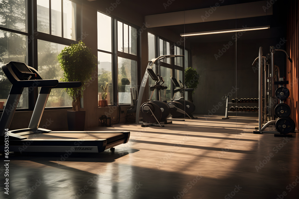 modern gym with large windows that offer a stunning view of the ...