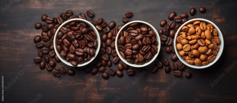 Different types of coffee beans photographed from above on a vintage ...