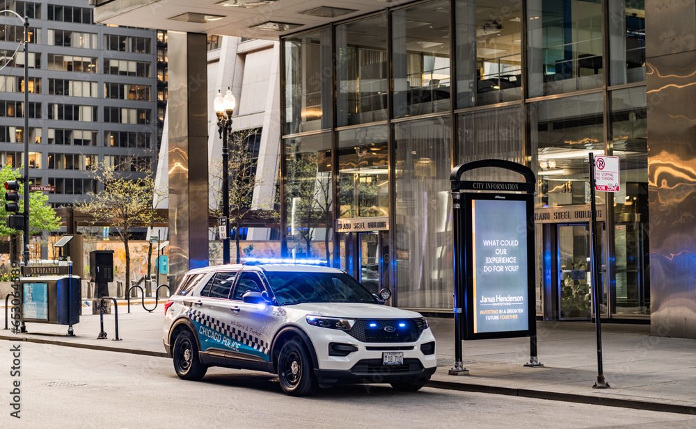 Chicago, USA - April 27, 2023: Chicago Police Department car front side ...