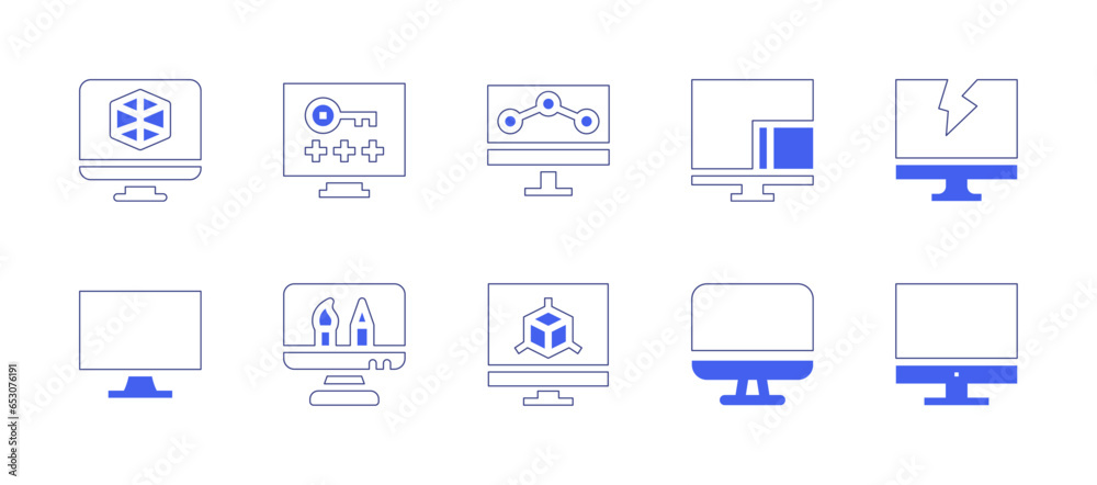 Computer screen icon set. Duotone style line stroke and bold. Vector ...