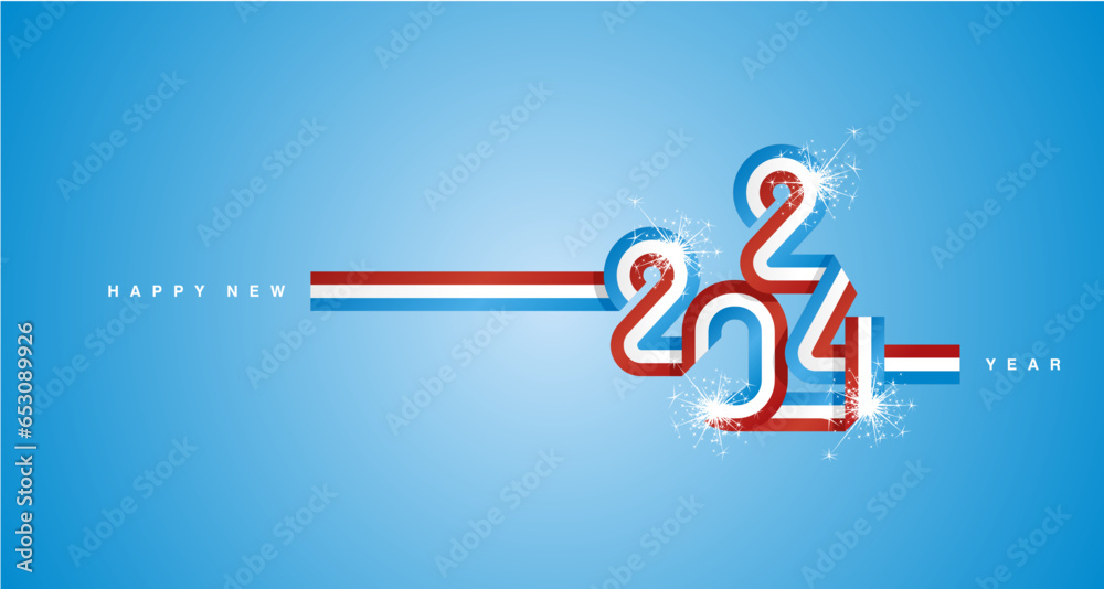 2024 New Year continuous ribbon in the shape of 2024. Abstract light ...