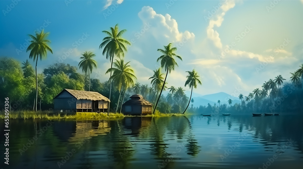 Kerala state backwaters in India, a tropical paradise, Generative AI ...