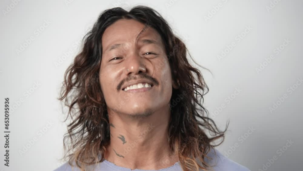 Many different multi ethnic people look at camera. Happy emotion close ...