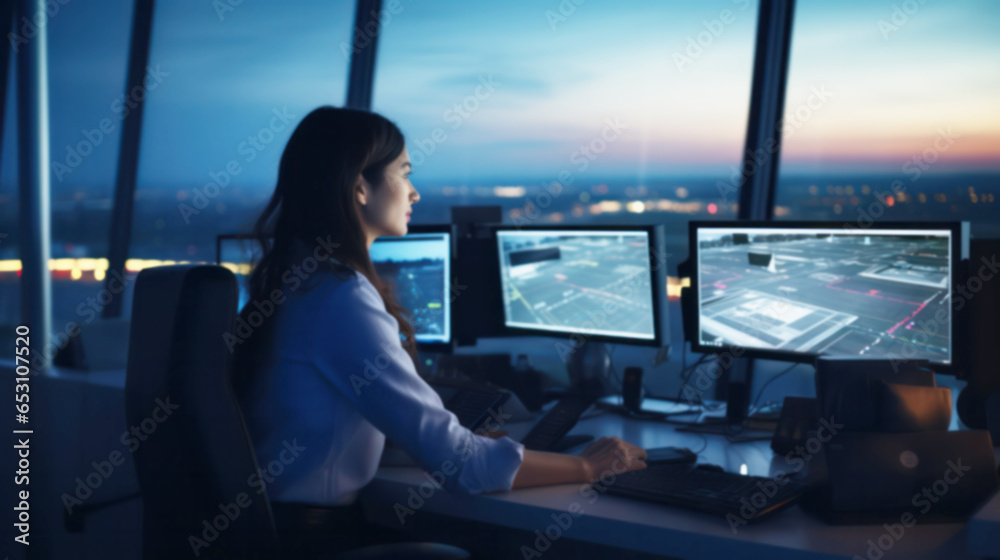 Diverse Air Traffic Control Working, Airport Towers, Navigation Screens ...