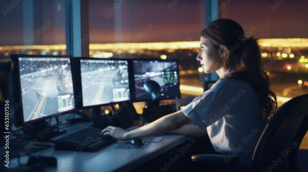 Diverse Air Traffic Control Working, Airport Towers, Navigation Screens ...