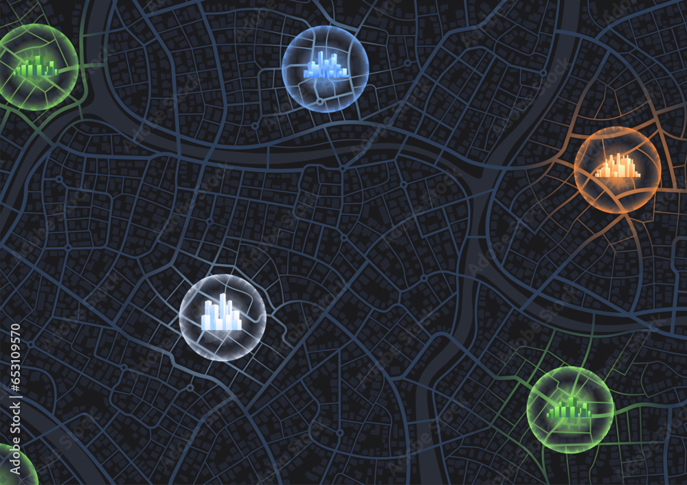 Urban map for travel. Multiple destinations with location system ...
