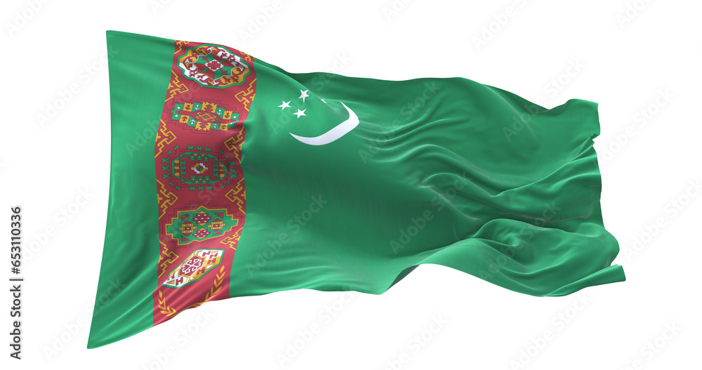 3d illustration flag of Turkmenistan. Turkmenistan flag waving isolated ...