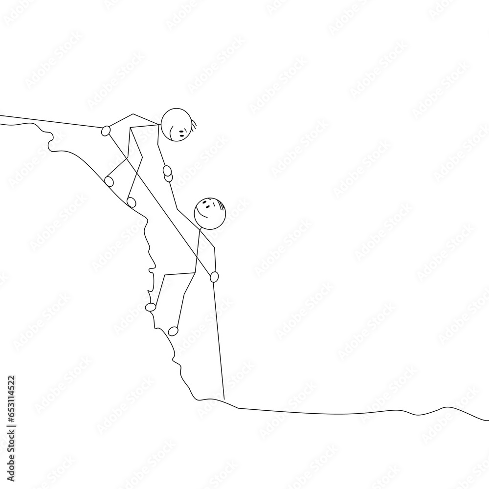 Vetor de Cartoon stick man drawing illustration of businessman climbing ...