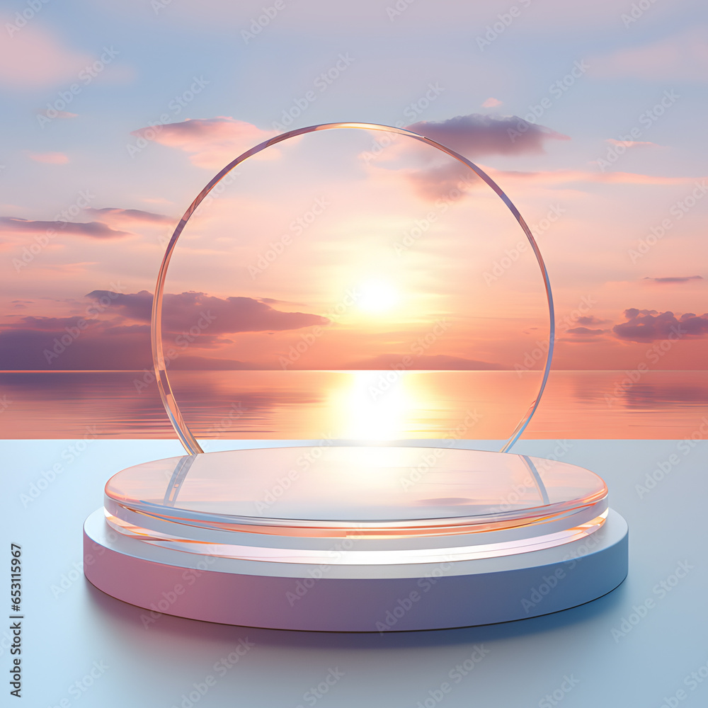 Round crystal glass podium and pedestal stand platform for display ...