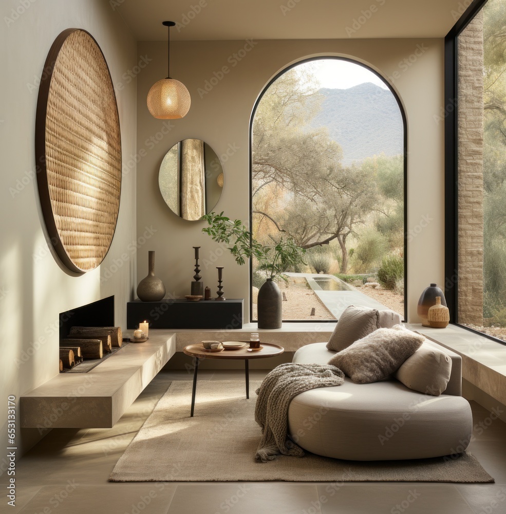 Arched window and mirror in luxurious villa and renovated home ...