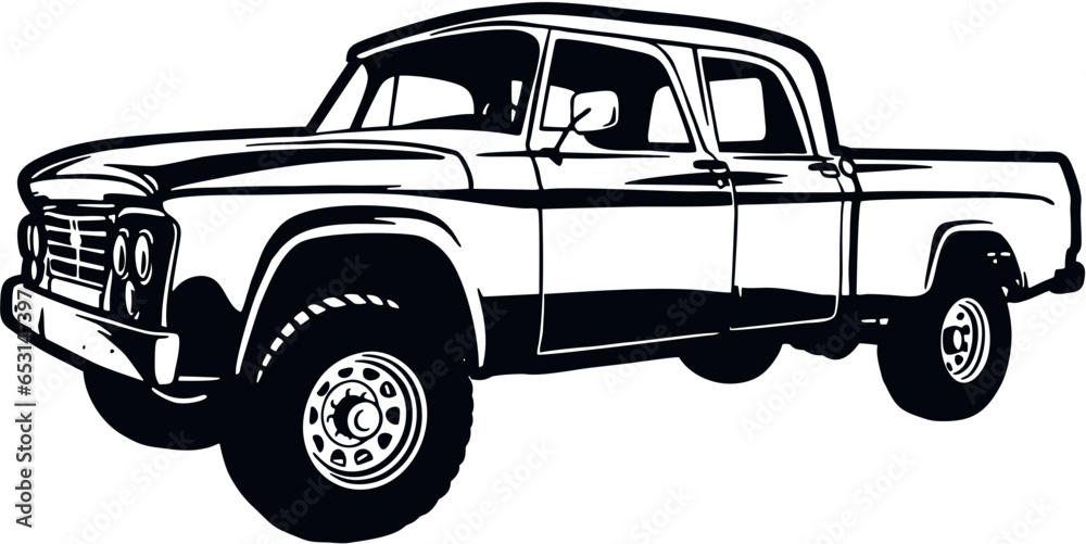Classic Truck 90s, Muscle car, Classic car, Stencil, Silhouette, Vector ...
