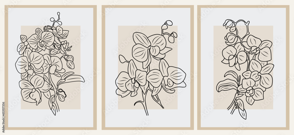 Grafika wektorowa Stock: Orchid flower Outline Drawing modern ... Grafika wektorowa Stock: Orchid flower Outline Drawing modern ...