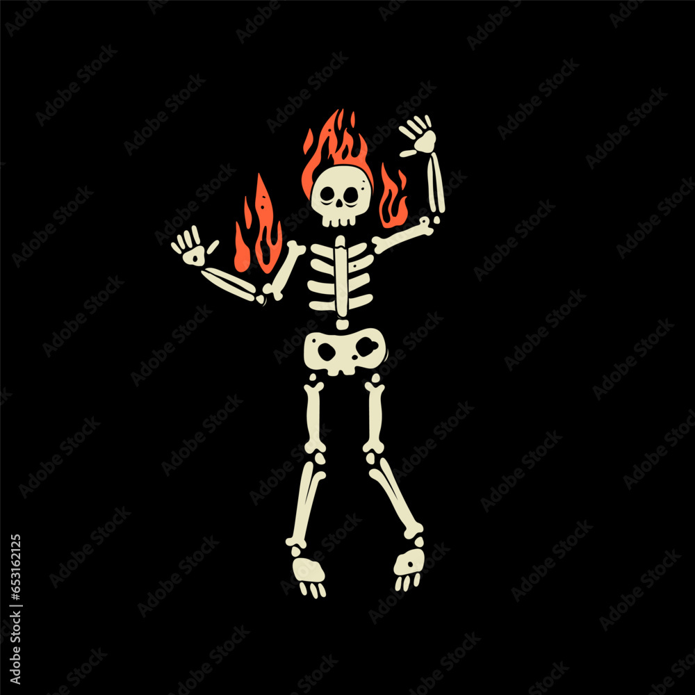Vecteur Stock Burning human Skeleton. Hand drawn modern Vector ...