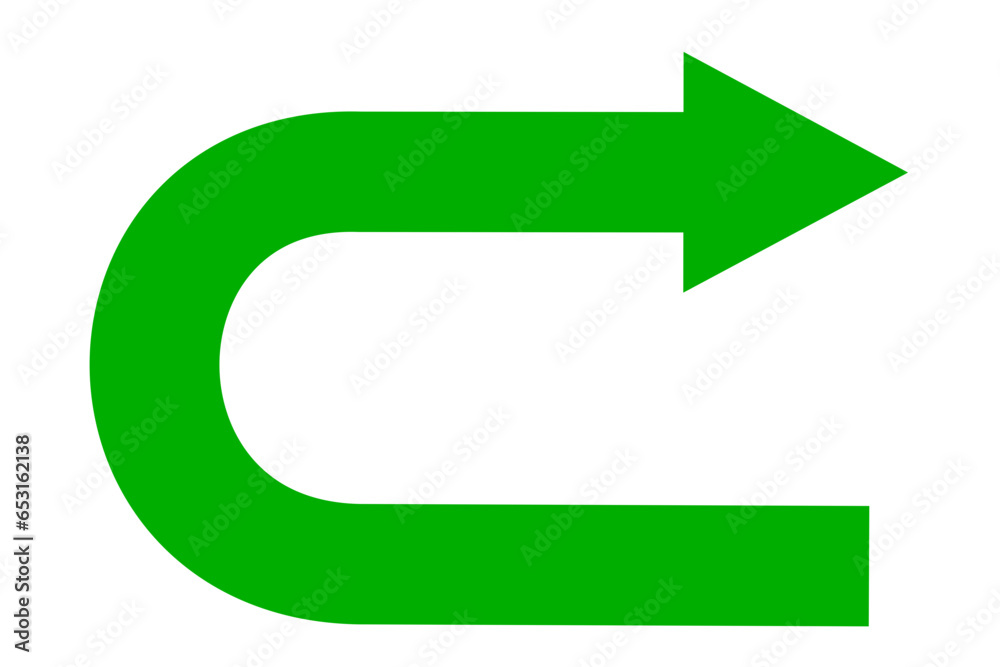 Green go back return arrow icon, simple vector u turn shape pointer ...