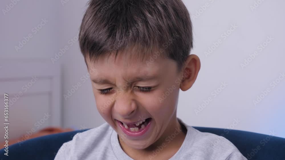 Close-up mouth child has lost one milk teeth. Replacement of permanent ...