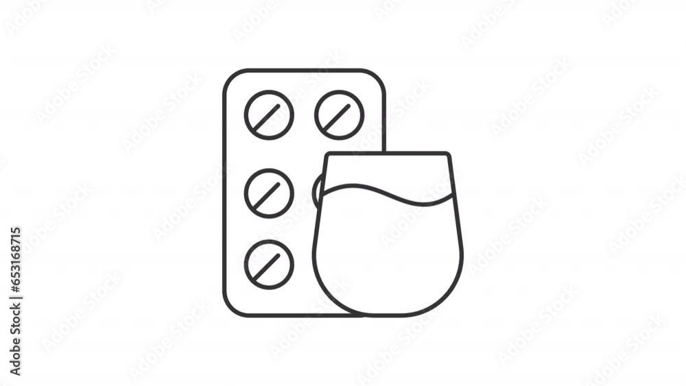 2D black thin line animation of effervescent tablet, HD video with ...