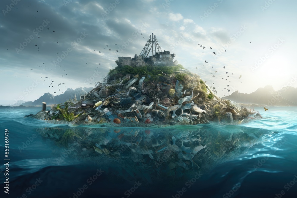 Conceptual environmental disaster with a huge pile of garbage on a ...