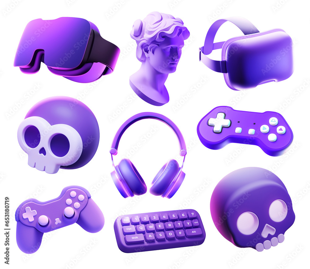 Bold gaming icons set isolated. Trendy purple esport game icons png ...