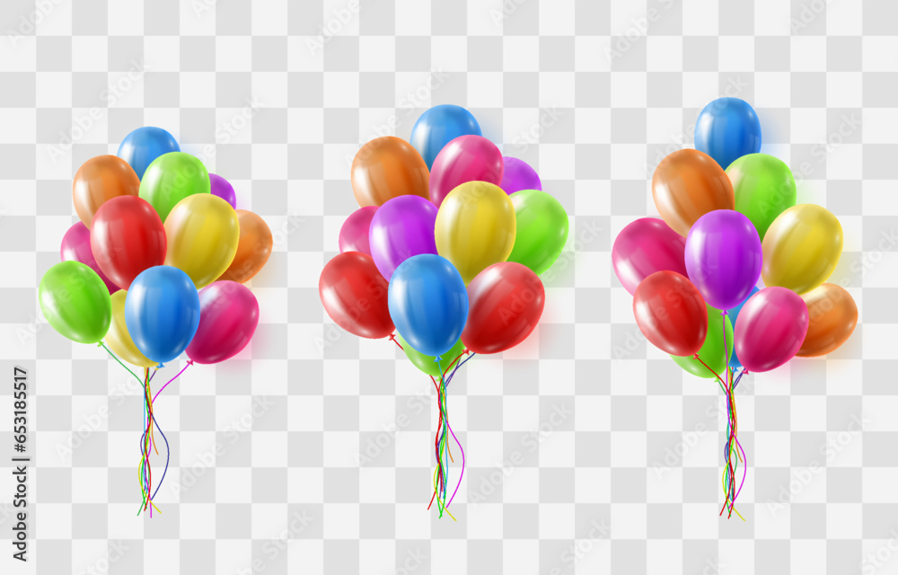 Vector colorful balloons isolated on png background. Realistic festive ...