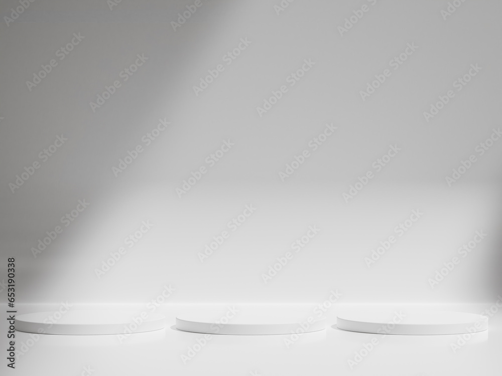 Empty white round podium, modern pedestal and platform, stand stage ...