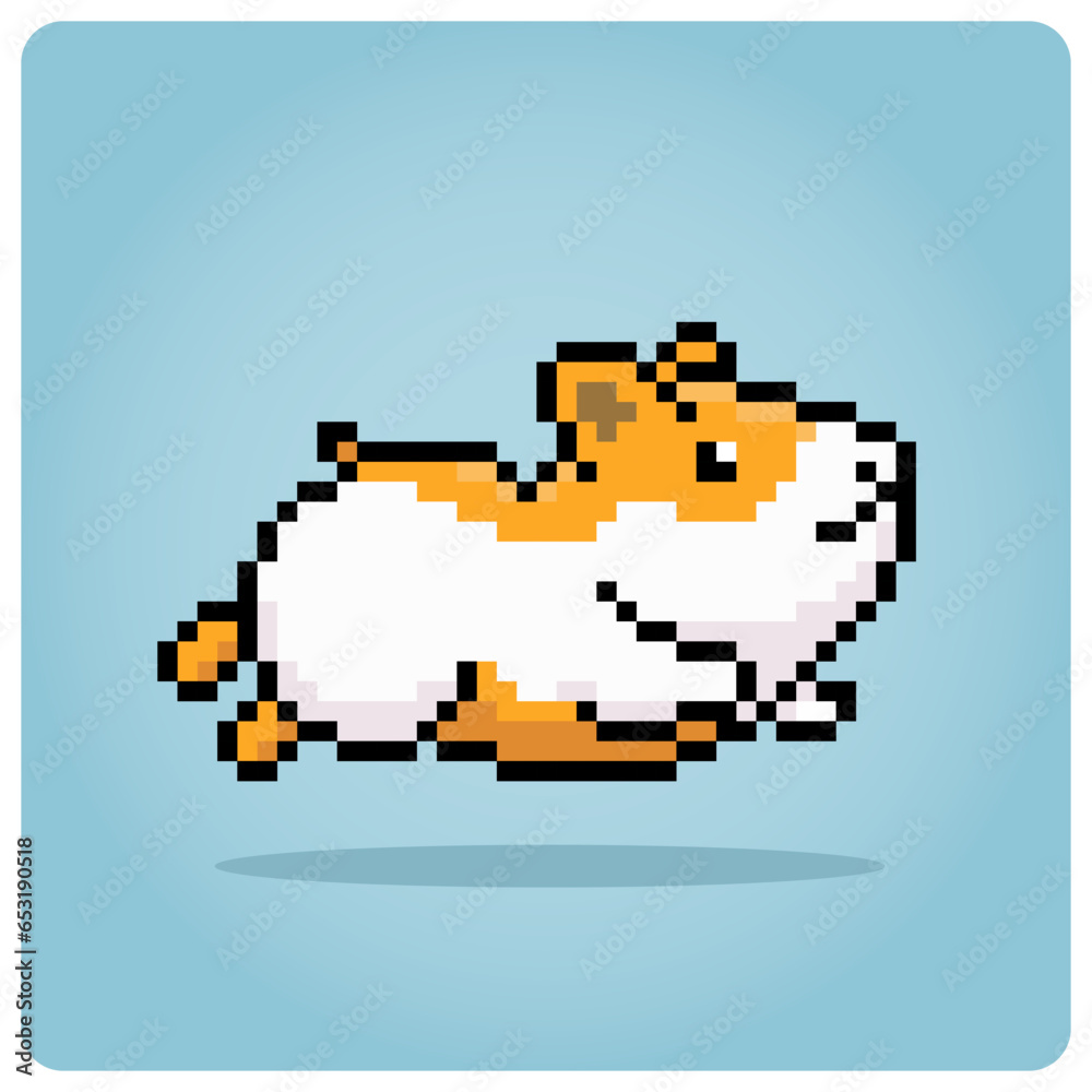 Hamster is jumping in 8 bit pixel art. Happy animals for game assets in ...
