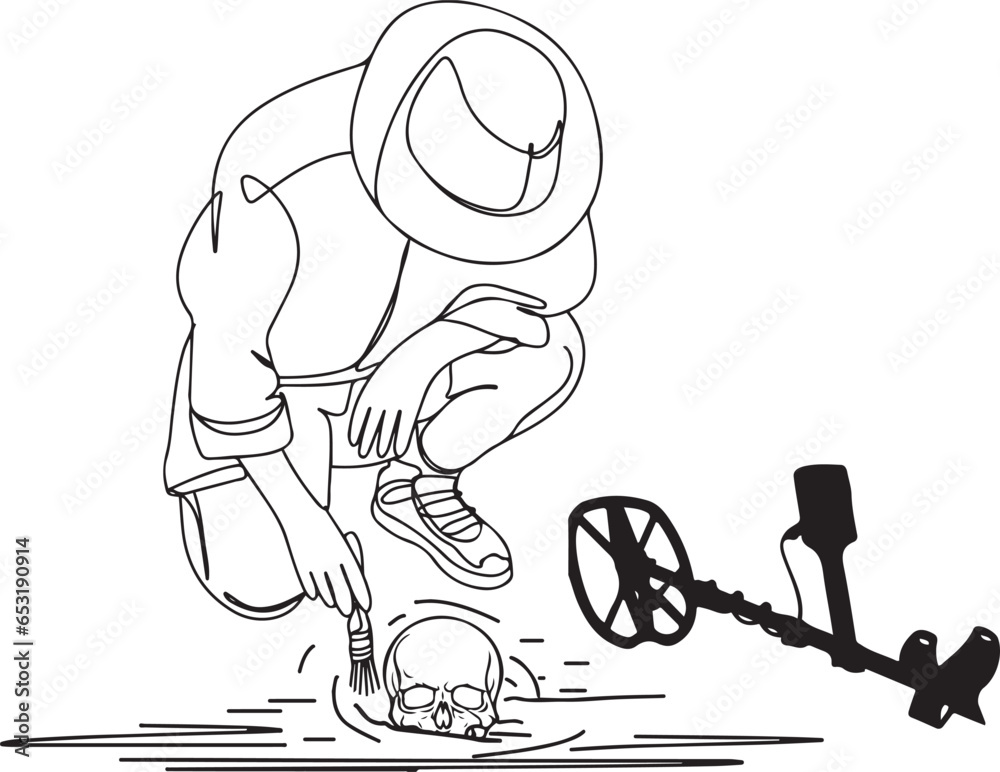 Cartoon Archaeologist in Action - Vector Sketch Drawing, Vector ...