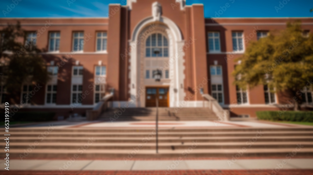 School or university building in classic Academic Gothic style. Blurred ...