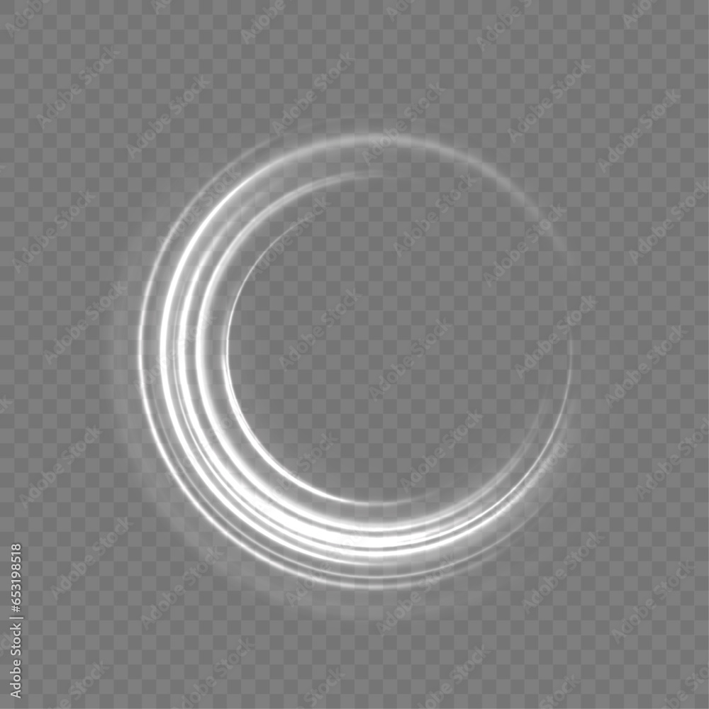 Luminous white lines of speed. Twist white line. Light trail wave, fire ...