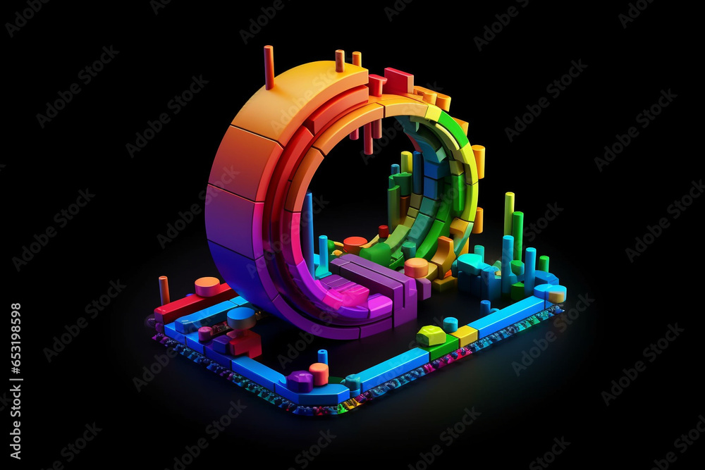 3d illustration of gear wheel with colorful cubes on dark background ...