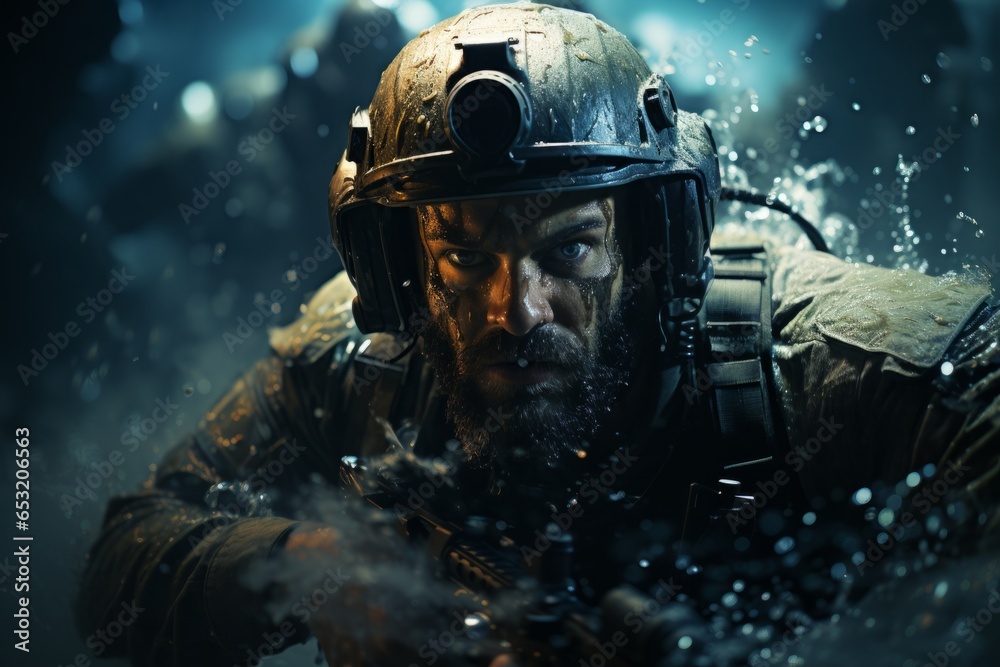 Navy SEAL conducting underwater demolition training, Generative AI ...