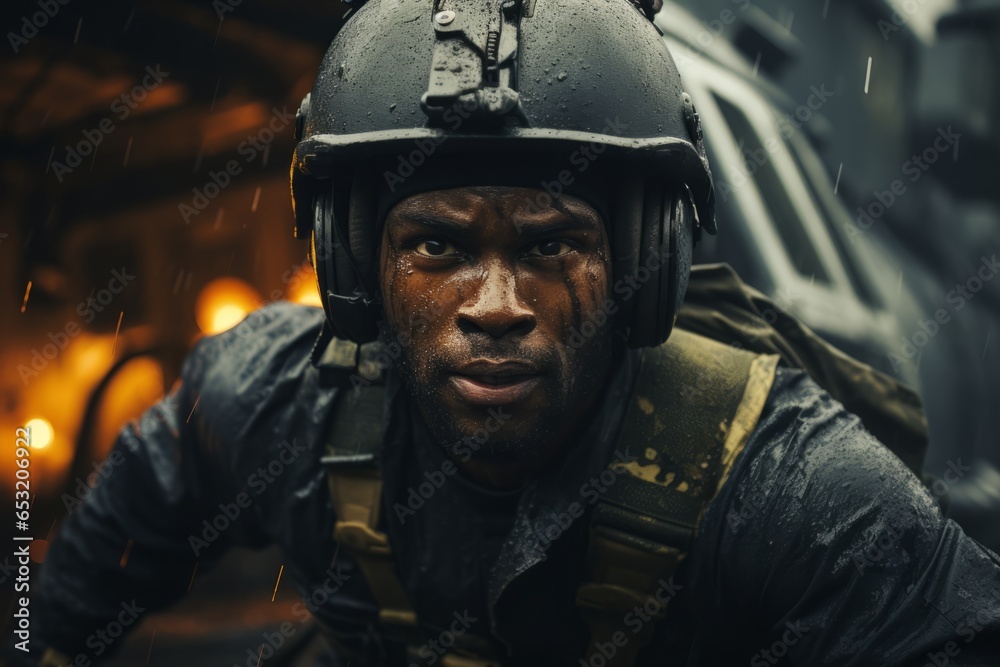 Navy SEAL fast-roping from a helicopter onto a ship deck, Generative AI ...