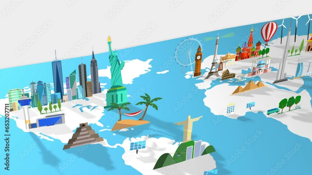 2d flat design motion graphics with famous international world ...