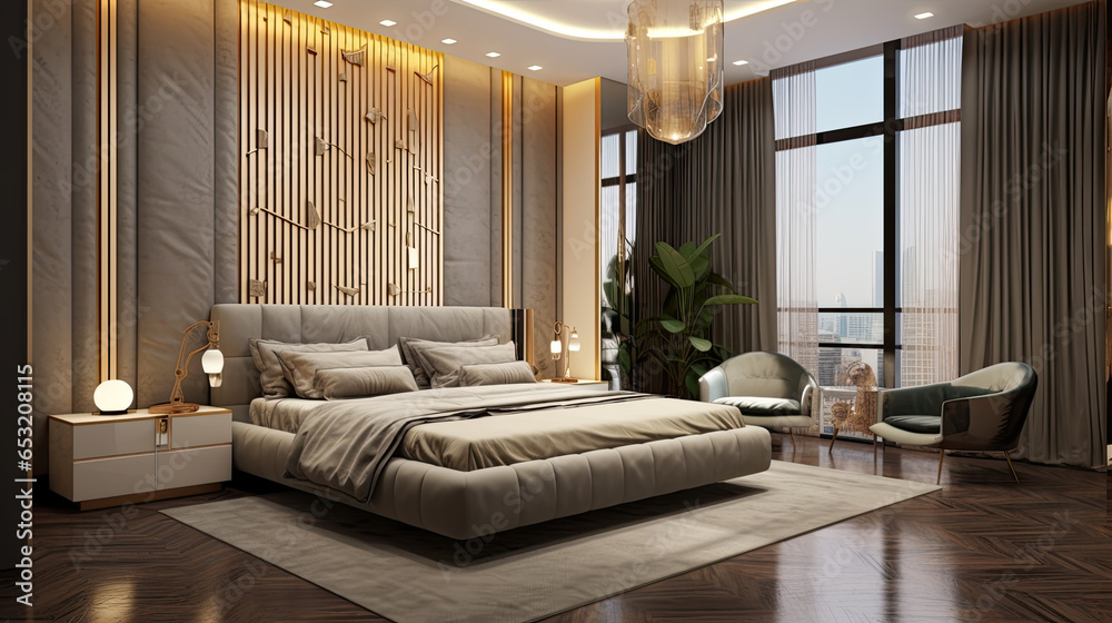 Luxurious rich modern bedroom interior design with golden elements ...